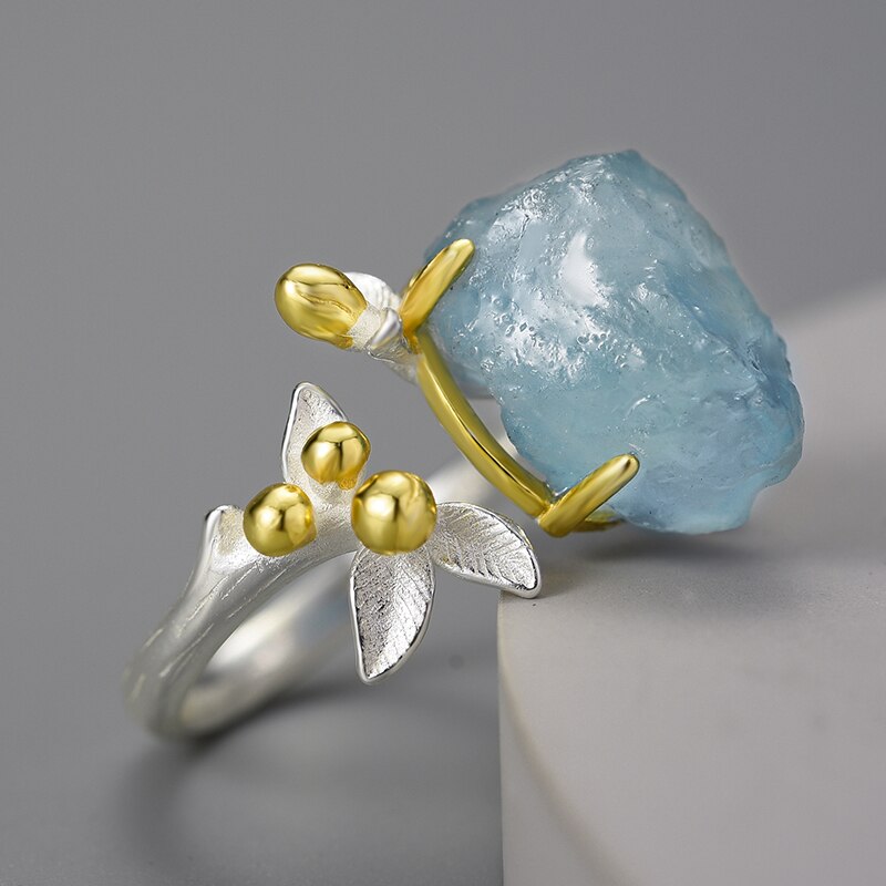 Aquamarine Blue Fantasy Open Ring | MoreAngles
